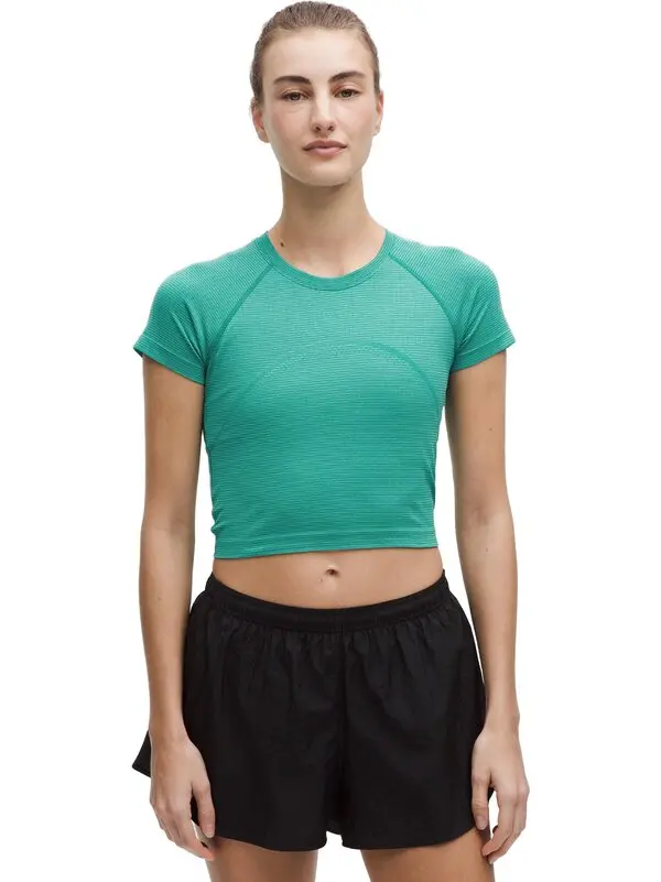 Lululemon Swiftly Tech Cropped Short-sleeve Shirt 2.0 - Spandex Stripe Sonic Teal/mint Breeze