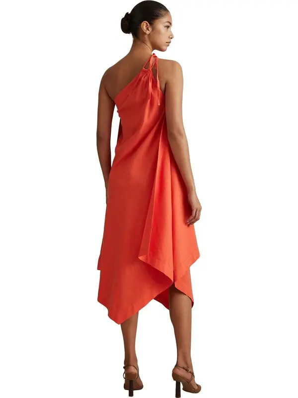 REISS Jeanne One-shoulder Draped Midi Dress - Orange
