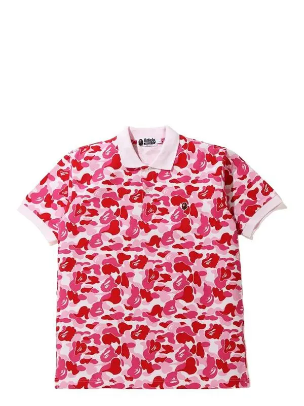 A BATHING APE Abc Camo Ape Head One Point Polo Shirt - Pink
