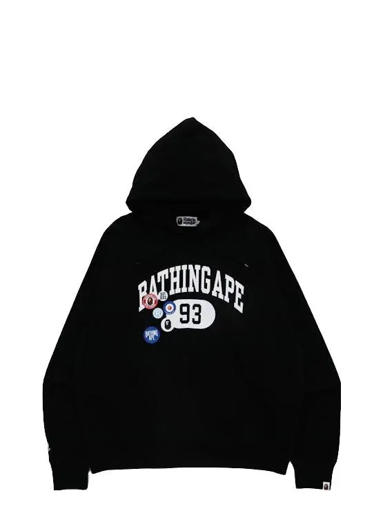 BAPE Badge Motif Loose Fit Pullover Hoodie - Black