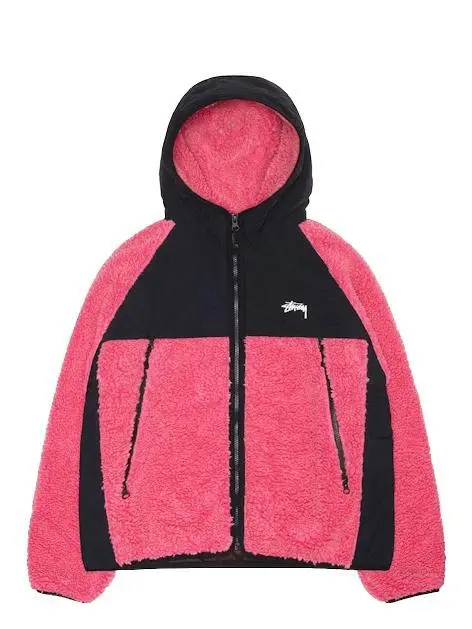 StÜssy Sherpa Paneled Hooded Jacket - Pink