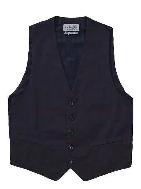 Supreme Mm6 Maison Margiela Washed Cotton Suit Vest - Navy Blue