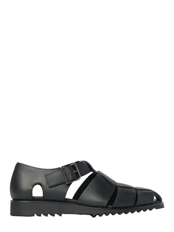 Paraboot Perforated Leather Sandals With Ankle Strap - Black