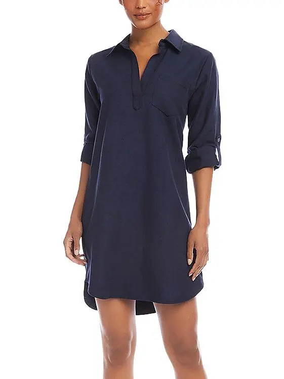 Karen Kane Roll Sleeve Shirt Dress - Navy