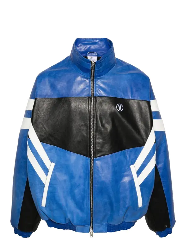 Vetements Logo-embroidered Leather Jacket - Blue