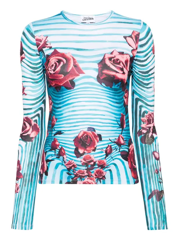 Jean Paul Gaultier Morphing Floral-print Top - Blue