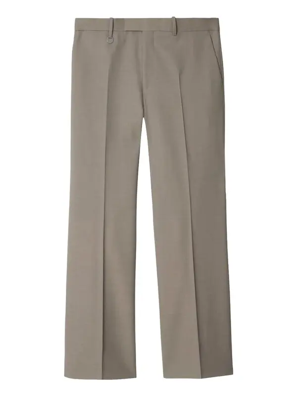 Burberry Logo-plaque Tailored Wool Trousers - Grey