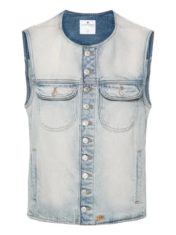COURREGES Logo-embroidered Denim Vest - Blue