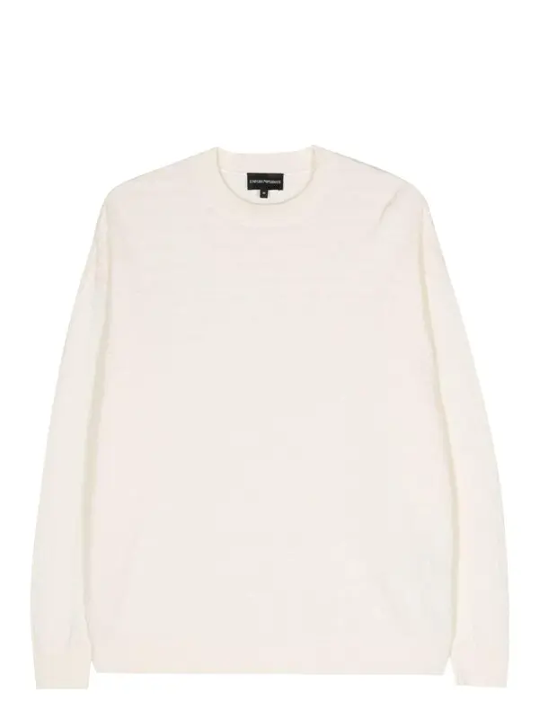 Emporio Armani Logo-jacquard Cotton Jumper - Neutrals