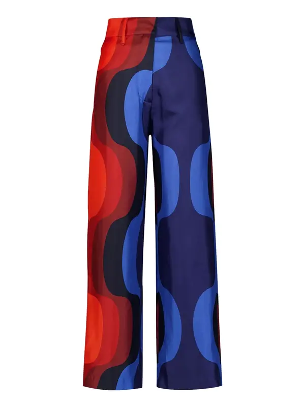 PAULA Sonia Wave-print Silk Trousers - Blue