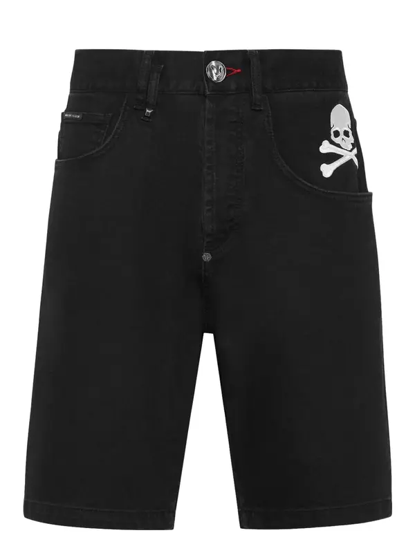 Philipp Plein Skull-embroidered Denim Shorts - Black