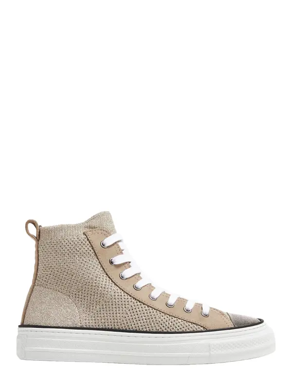 Brunello Cucinelli Monili-embellished Metallic-knit High-top Sneakers - Neutrals