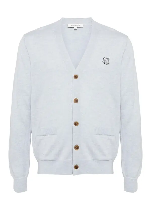 Maison Kitsuné Fox Head-appliqué Wool Cardigan - Blue