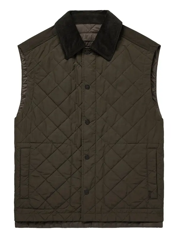 Purdey Cotton Corduroy-trimmed Padded Quilted Shell Gilet - Green