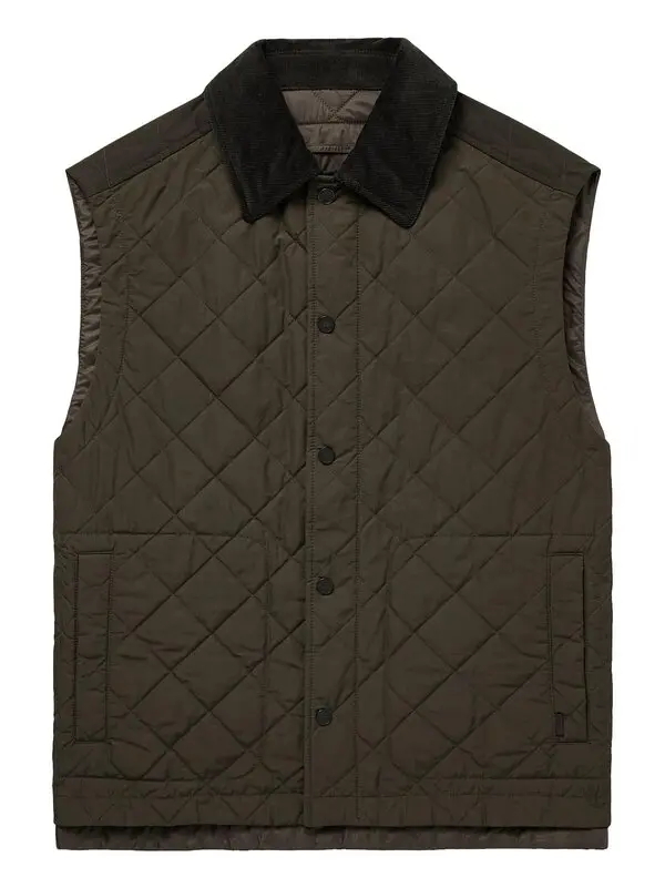 Purdey Cotton Corduroy-trimmed Padded Quilted Shell Gilet - Green