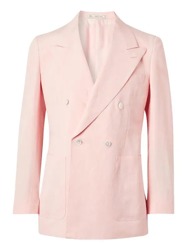 UMIT BENAN Double-breasted Linen And Silk-blend Suit Jacket - Pink