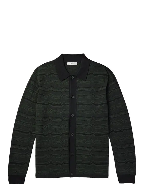 Mr P. Striped Merino Wool-jacquard Cardigan - Green