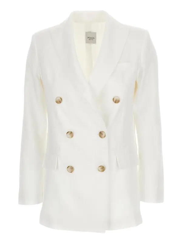 PLAIN Linen Double-breasted Blazer - White