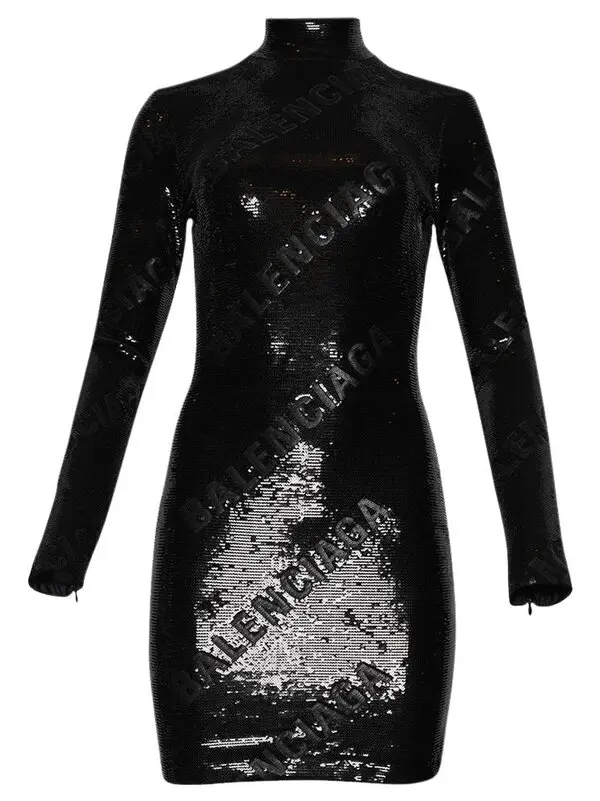 Balenciaga Turtleneck Mini Dress - Black