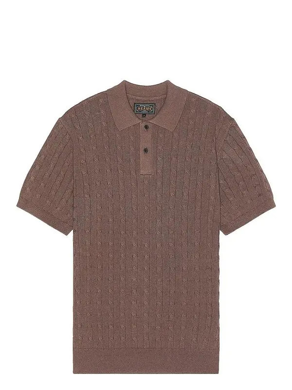 BEAMS Knit Polo Cable - Brown