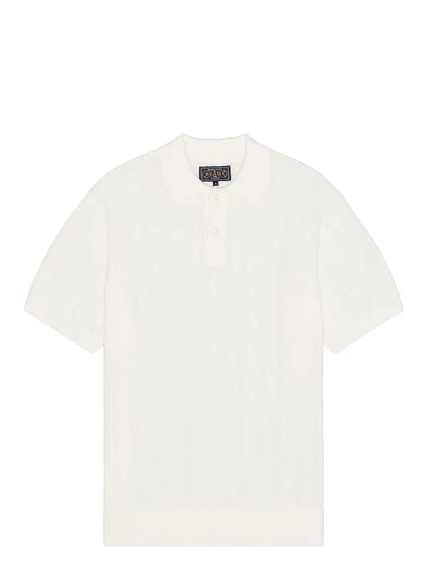 BEAMS Knit Polo Cable - White