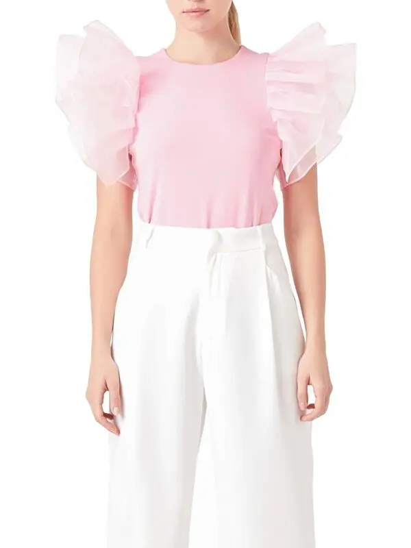 Endless Rose Organza Ruffle Sleeve Top - Pink