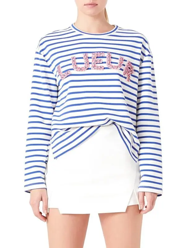 Endless Rose Lueur Stripe Knit Top - White/blue