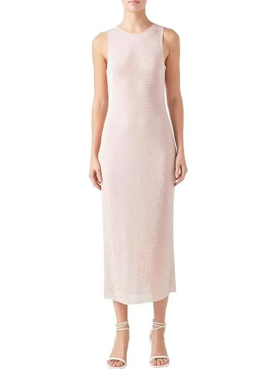 Endless Rose Embellished Rhinestone Mesh Midi Dress - Light Pink