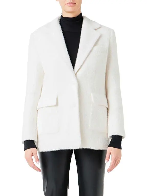 Endless Rose Textured Single-breasted Blazer - White