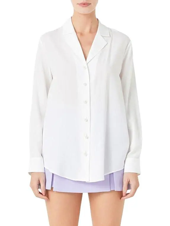 Endless Rose Notched Lapel Button-up Shirt - White