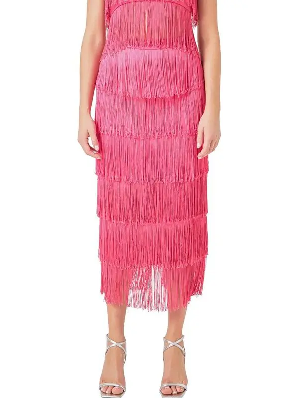 Endless Rose Fringe Tiered Maxi Skirt - Fuchsia