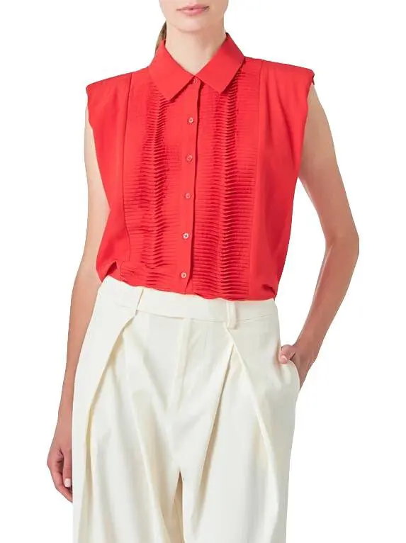 Endless Rose Pintuck Sleeveless Shirt - Red