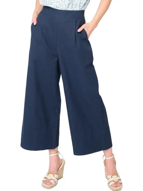 GIBSONLOOK Crop Wide Leg Linen Blend Pants - Dark Navy