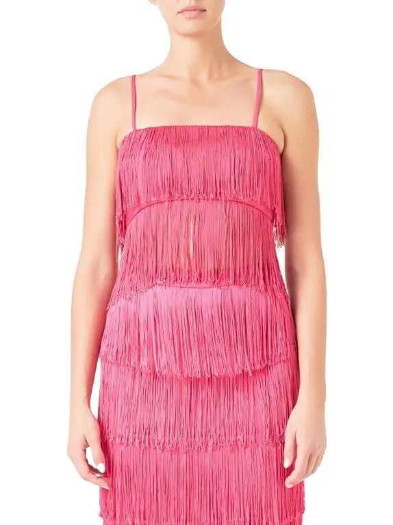 Endless Rose Tiered Fringe Crop Top - Fuchsia