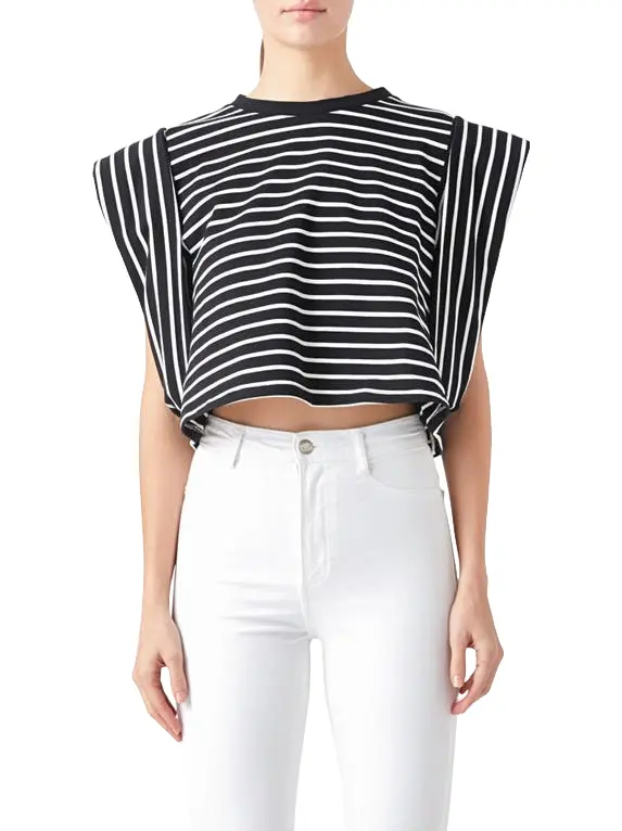 Endless Rose Stripe Crop T-shirt - Black/white