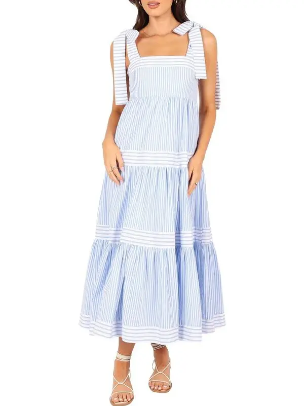 PETAL & PUP Bella Stripe Cotton Maxi Dress - Blue Stripe