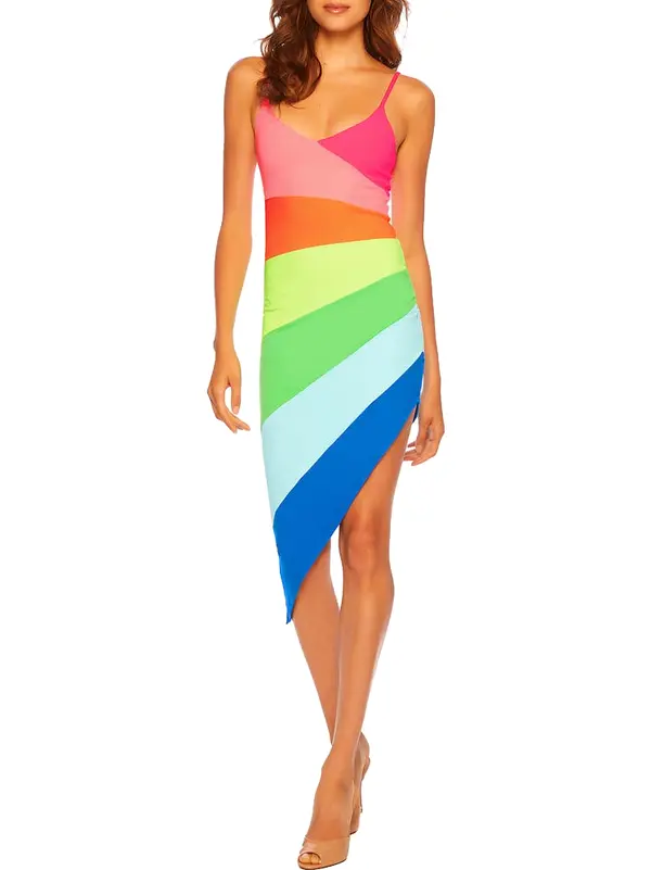 Susana Monaco Colorblock Asymmetric Body-con Dress - Rainbow
