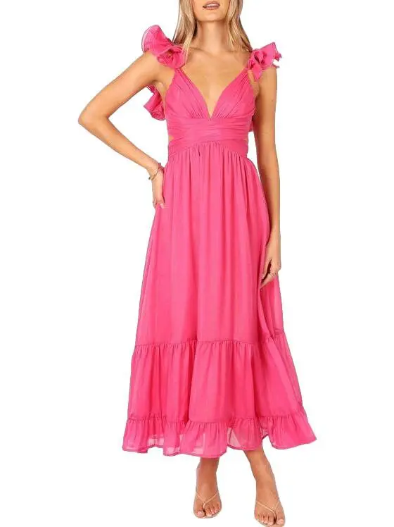 PETAL & PUP Bonito Ruffle Maxi Dress - Berry