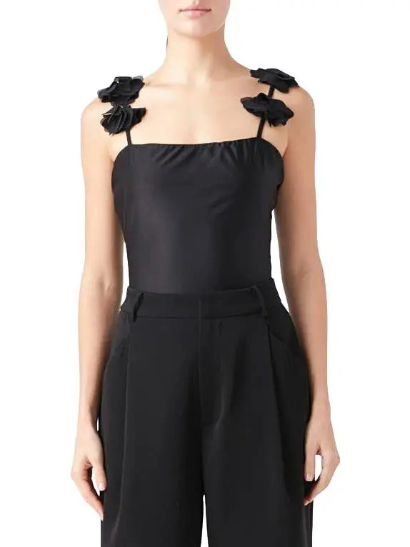 Endless Rose Rosette Shoulder Fitted Top - Black