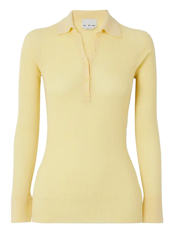Sasuphi Ribbed Cashmere And Silk-blend Polo Shirt - Yellow
