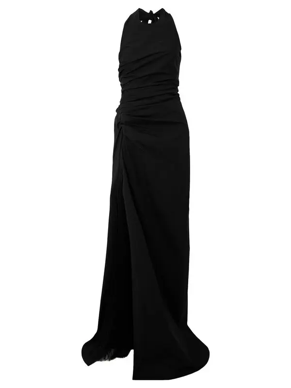 FERRAGAMO Fringed Gathered Halterneck Maxi Dress - Black