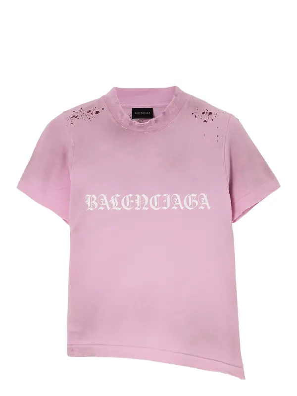 Balenciaga Cropped Distressed Logo T-shirt - Pink