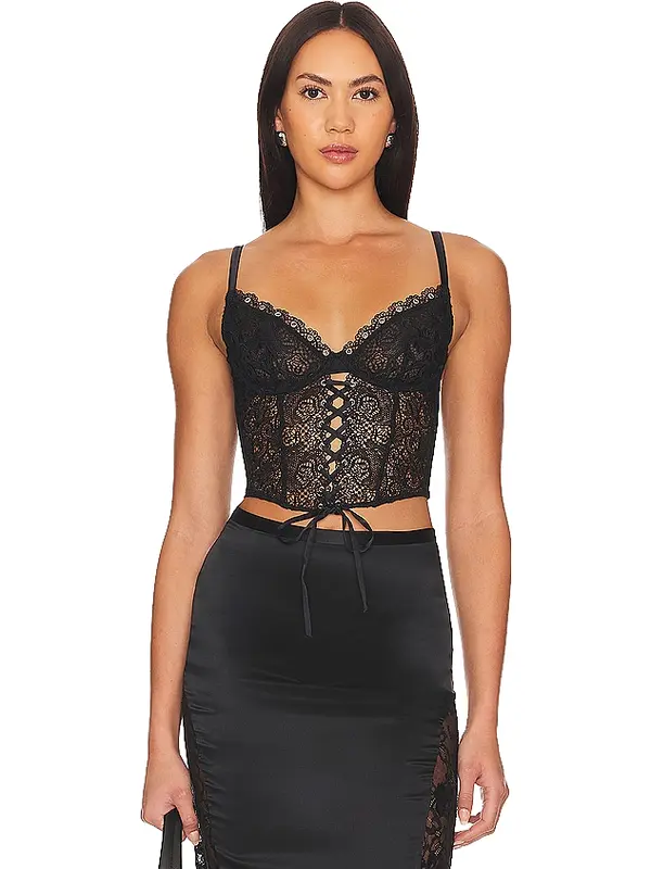 Fleur Du Mal Lace Up Bustier - Black