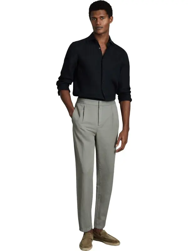REISS Pact Relaxed Cotton/linen Blend Trousers - Pistachio