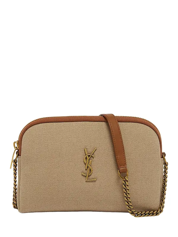 Saint Laurent Gaby Mini Shoulder Bag In Canvas & Leather - Desert Dust/brick
