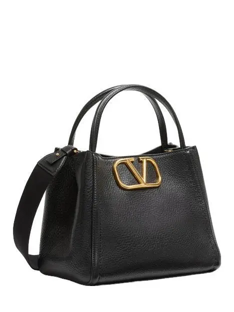 Valentino Garavani Alltime Medium Handbag In Grainy Calfskin - Black