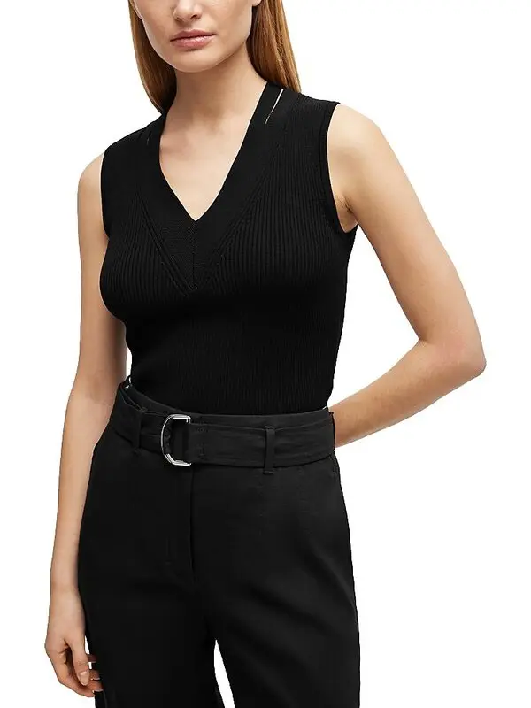 BOSS Fality Rib Knit Top - Black