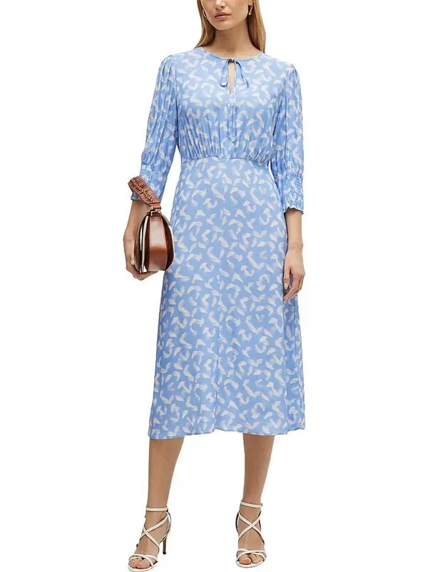 Hugo Boss Feather Print Smocked Cuff Tea Dress - Open Misc
