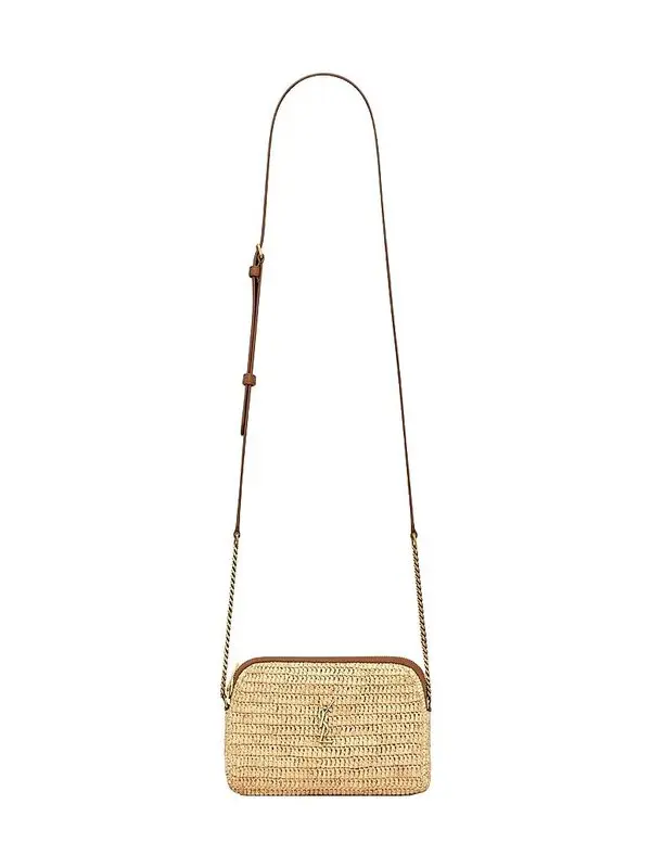 Saint Laurent Gaby Zipped Raffia Pouch - Natural+ Brick Raffia And Vegetable-tann