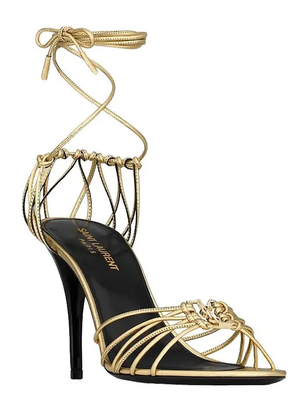 Saint Laurent Babylone Sandals In Leather - Gold Metallic Lambskin